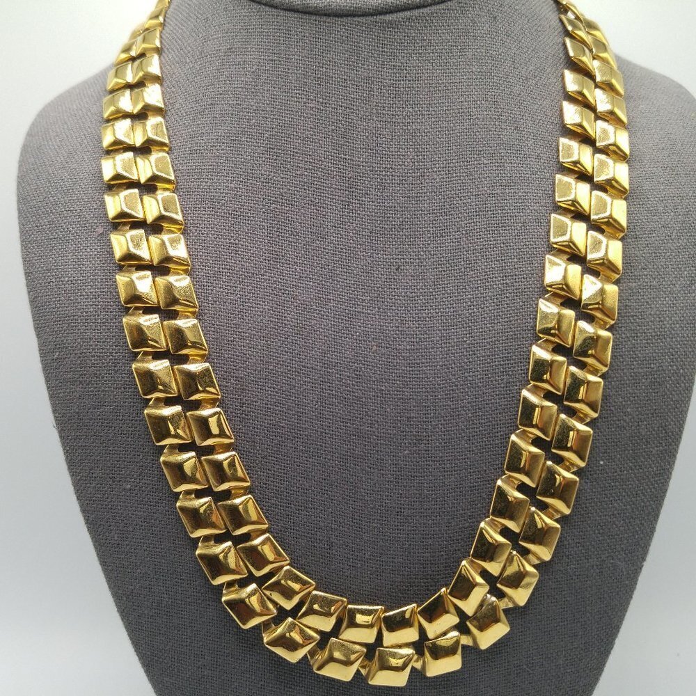 Vintage Gold Tone Interlocking Links Necklace, 22 Inc… - Gem